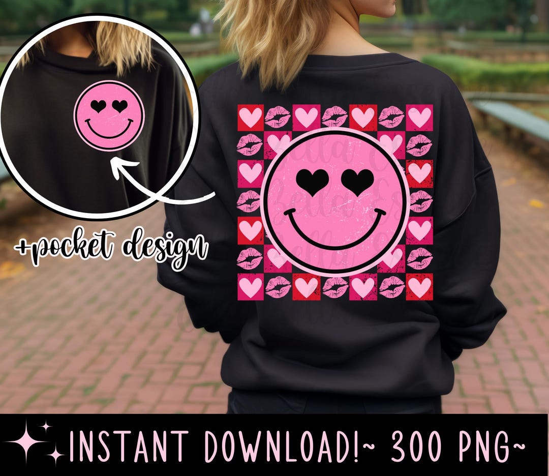 Retro Checkered Smiley With Hearts Png, Valentine’s Day Smiley Design ...