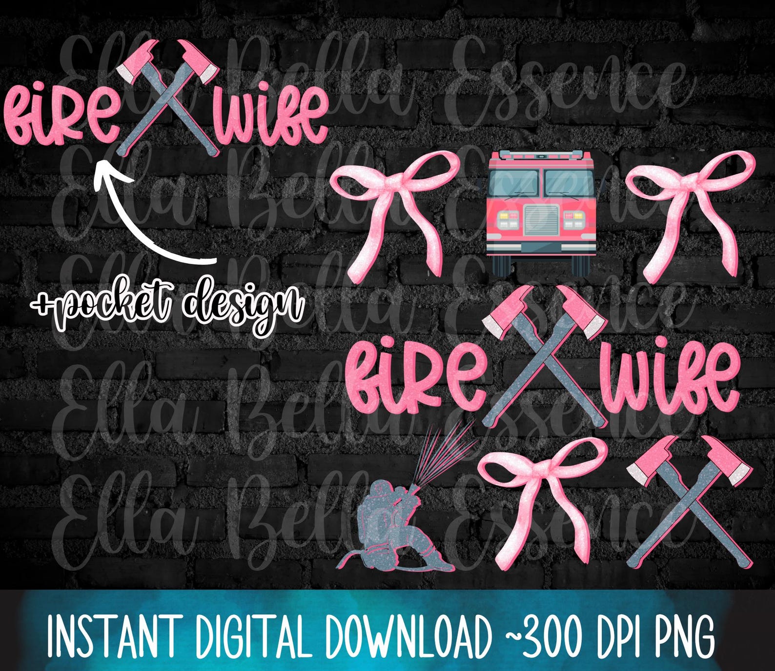 Pink Fire Wife Coquette Png, Faux Glitter Fire Truck Png, Lightning ...