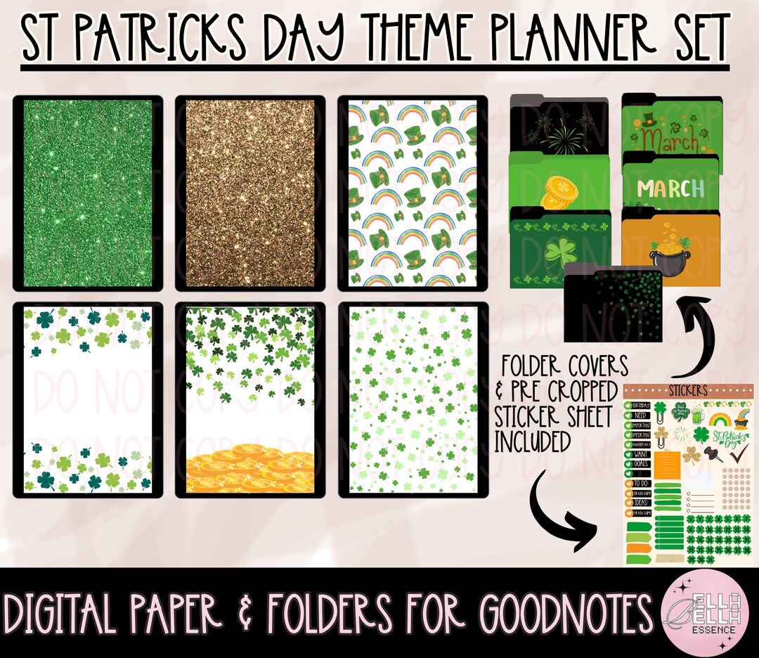 St Patricks Day Themed Digital Planner Set , Digital Folder Pngs ...