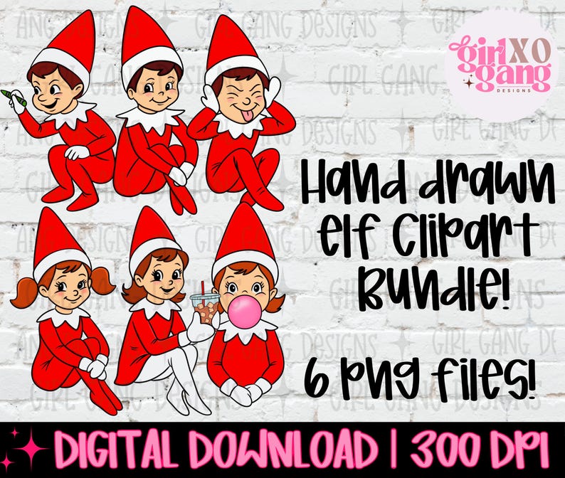 Elf Clipart Bundle Hand Drawn Png Files , Christmas Clipart Png, - Etsy