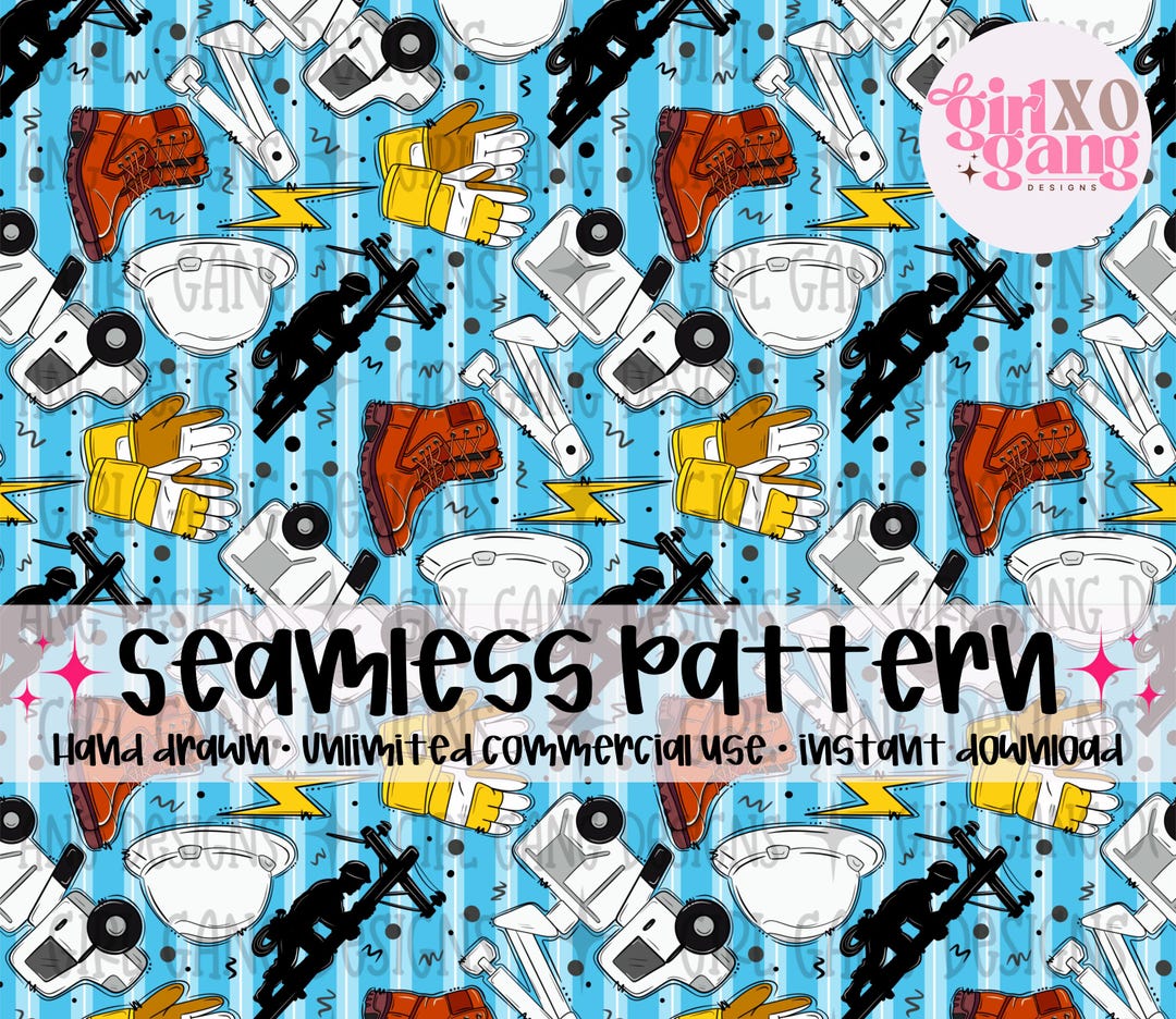 Lineman Doodle Seamless Pattern Png Blue Lineman Pattern Png, Blue ...