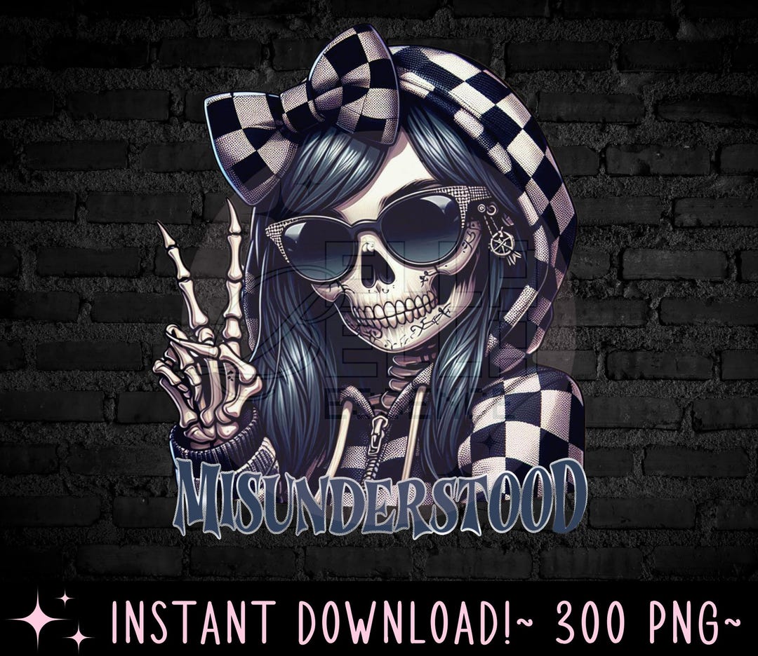 Edgy Misunderstood Girl Png, Skeleton Peace Sign With Checkered Hoodie ...