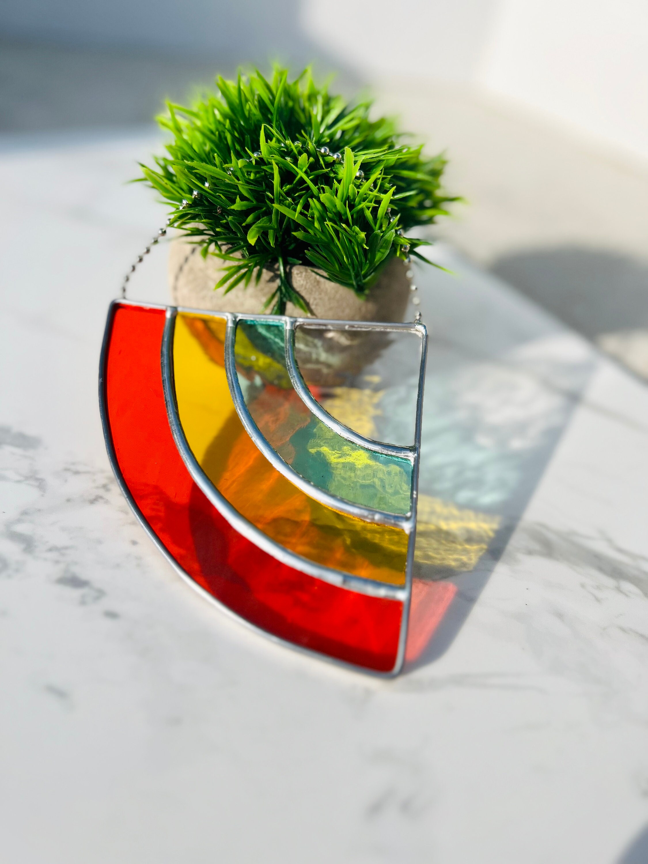 Rainbow Stained Glass Window Decoration Handmade - Etsy