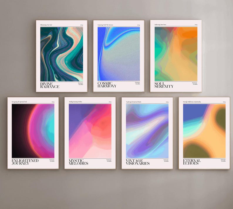Aura Poster, Retro Gradient Poster Set, Spiritual Art Poster, Retro ...