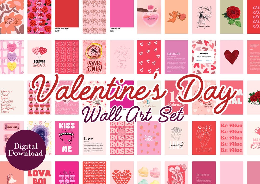 Valentines Day Prints Set of 53 Printables, Retro Romantic Love Decor ...