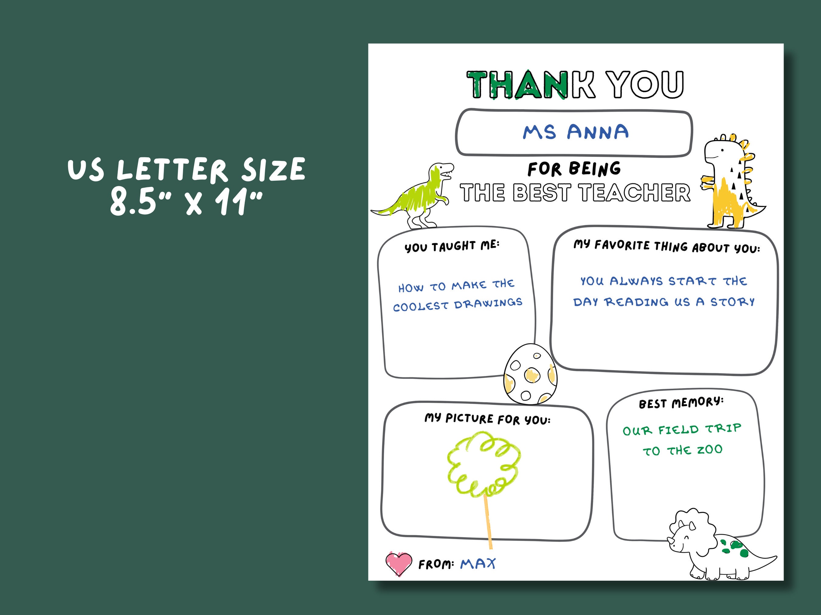 All About My Teacher Gift From Student Printable Teacher Appreciation ...