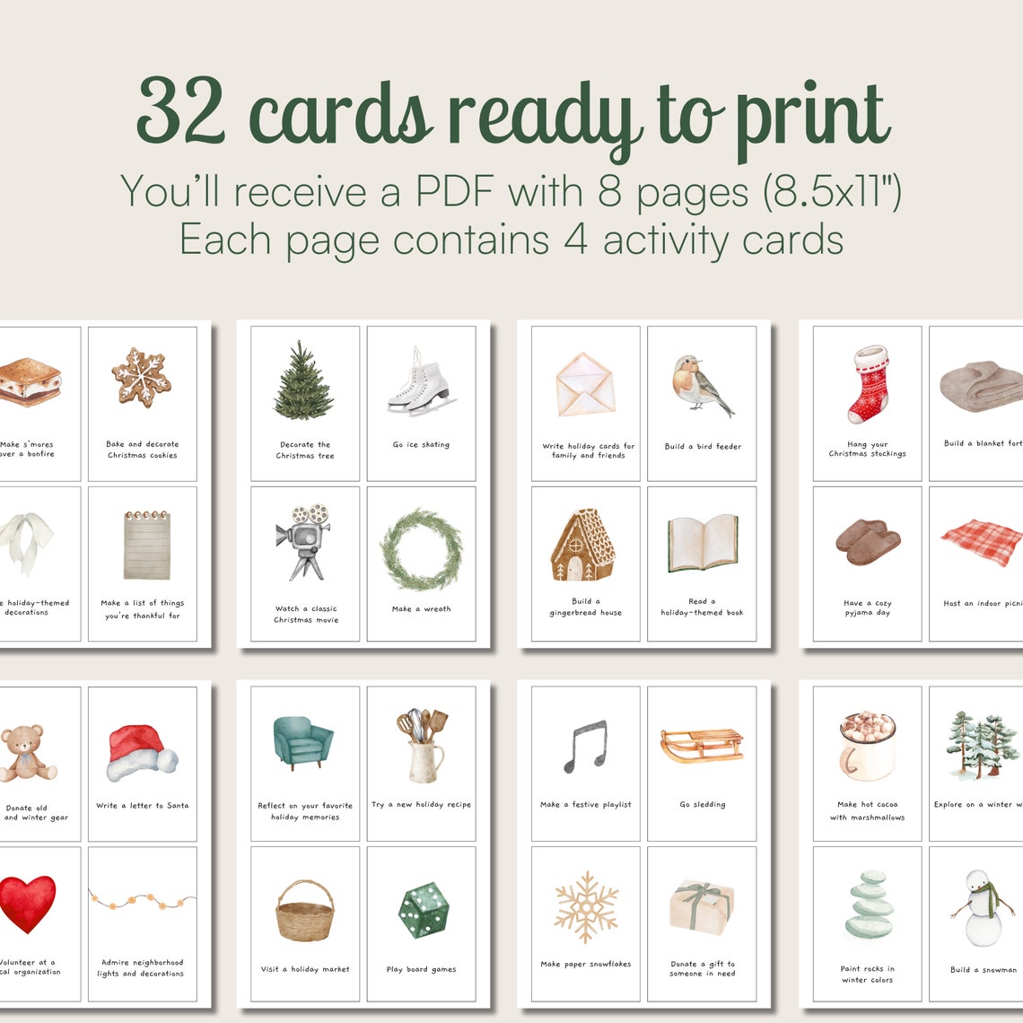 Advent Activity Cards for Kids 32 Printable Kids Activities Cards Kids ...