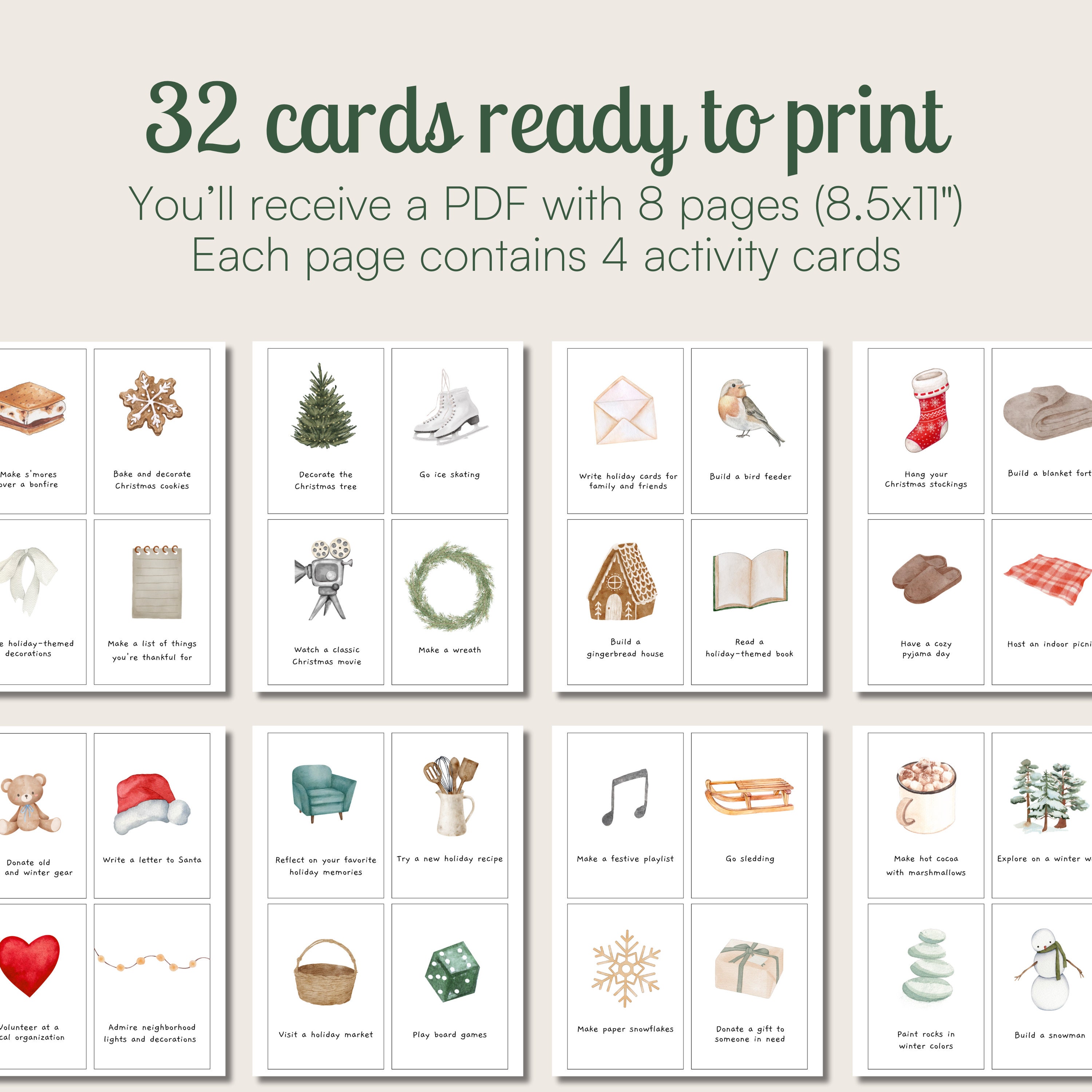 Kids Christmas Advent Activity Cards: 32 Printable Winter Activities ...