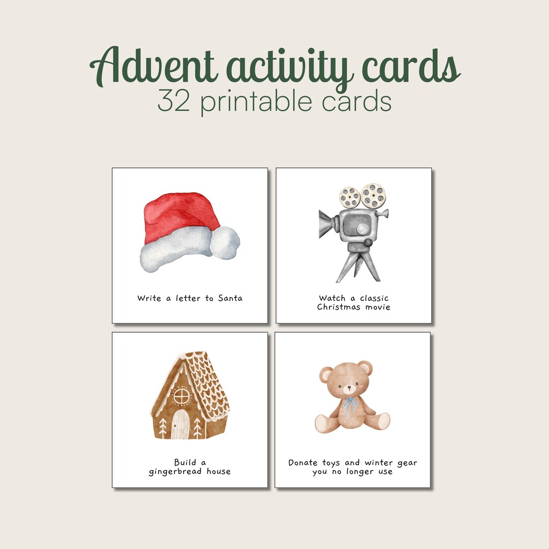 Advent Activity Cards for Kids 32 Printable Kids Activities Cards 3x3 ...
