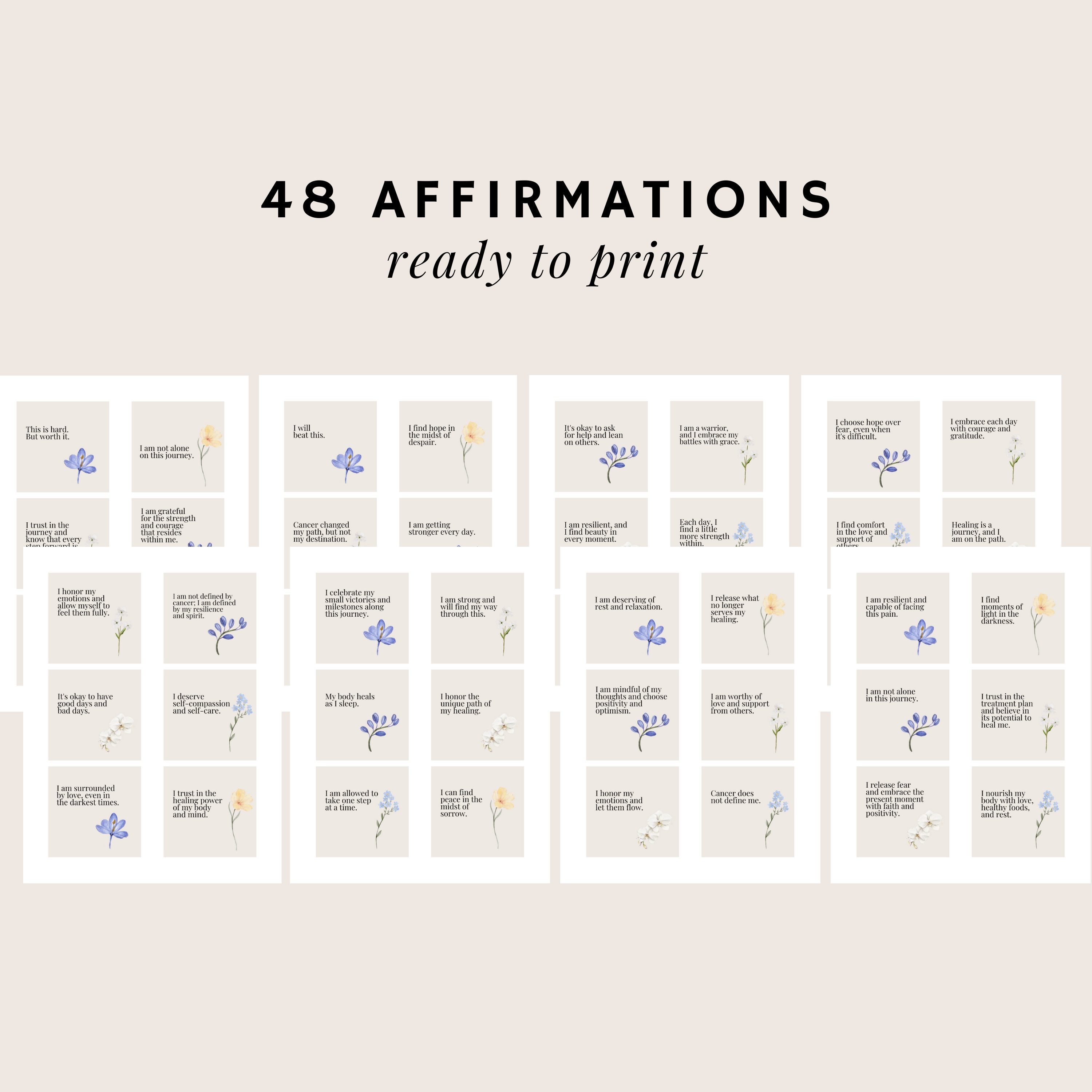 Cancer Affirmation Cards: 48 Printable Encouragement Cards (digital ...
