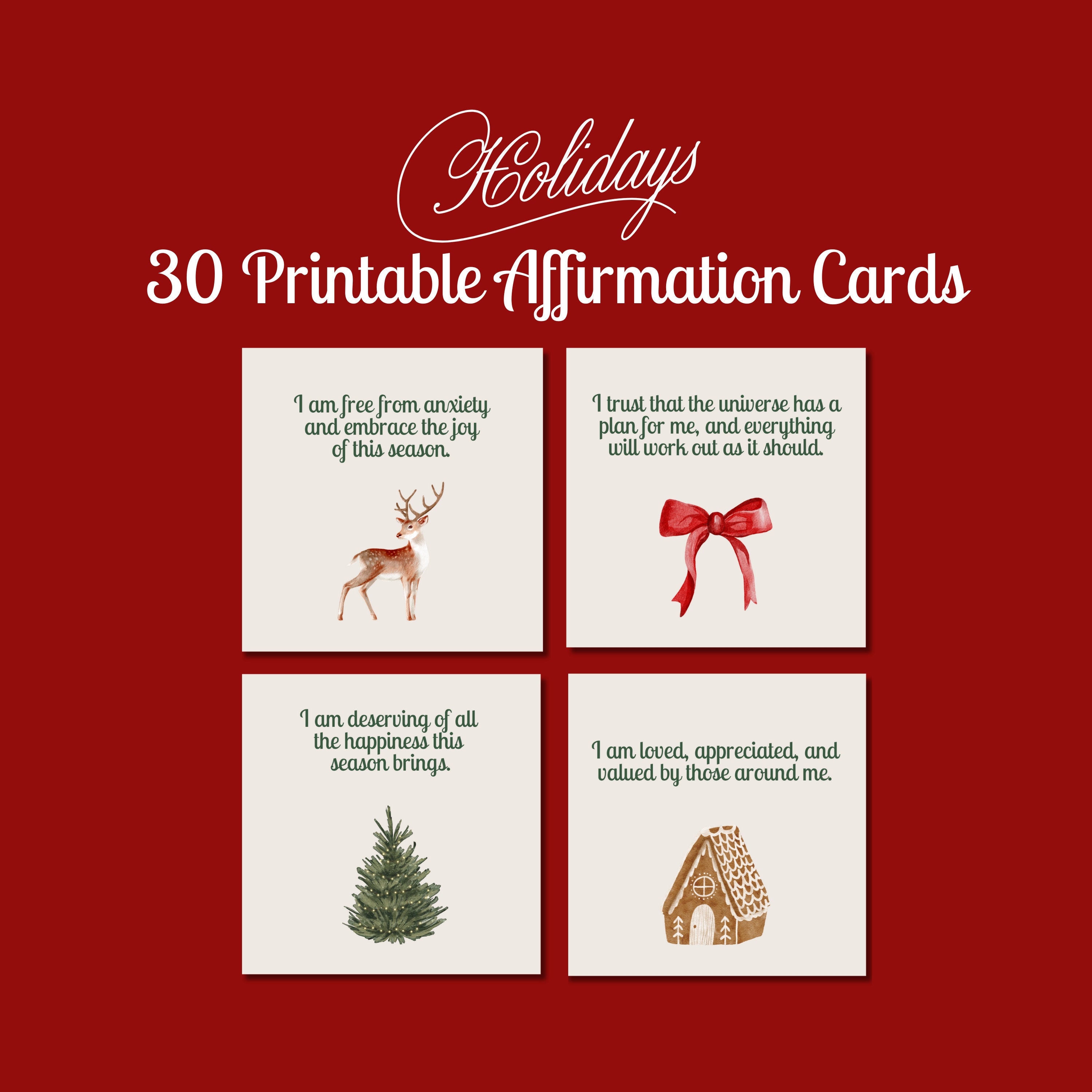 Holiday Affirmation Cards Printable Card Deck 30 Daily Positive ...