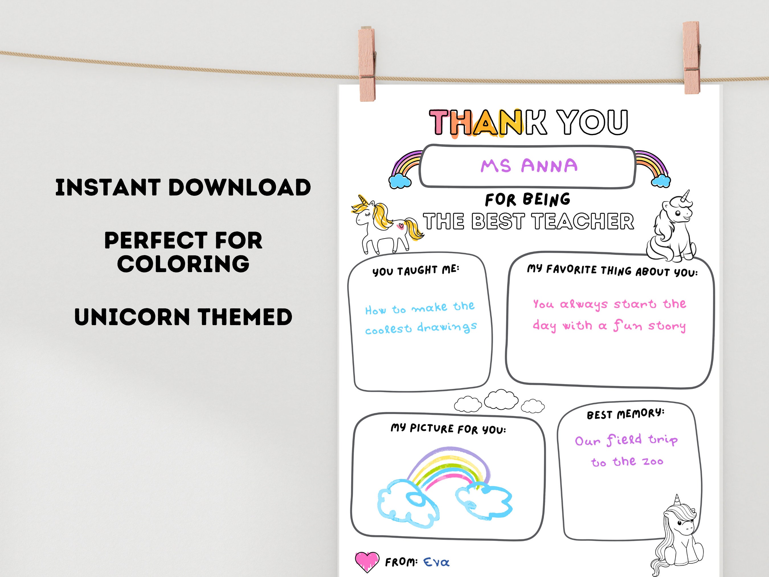 Printable Student Gift Teacher Appreciation All About My Teacher ...