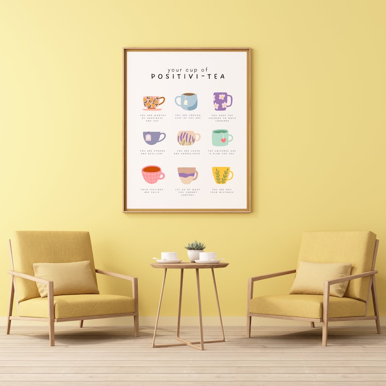 Positivi-tea Affirmation Poster: Uplifting Tea Cups Art (digital ...
