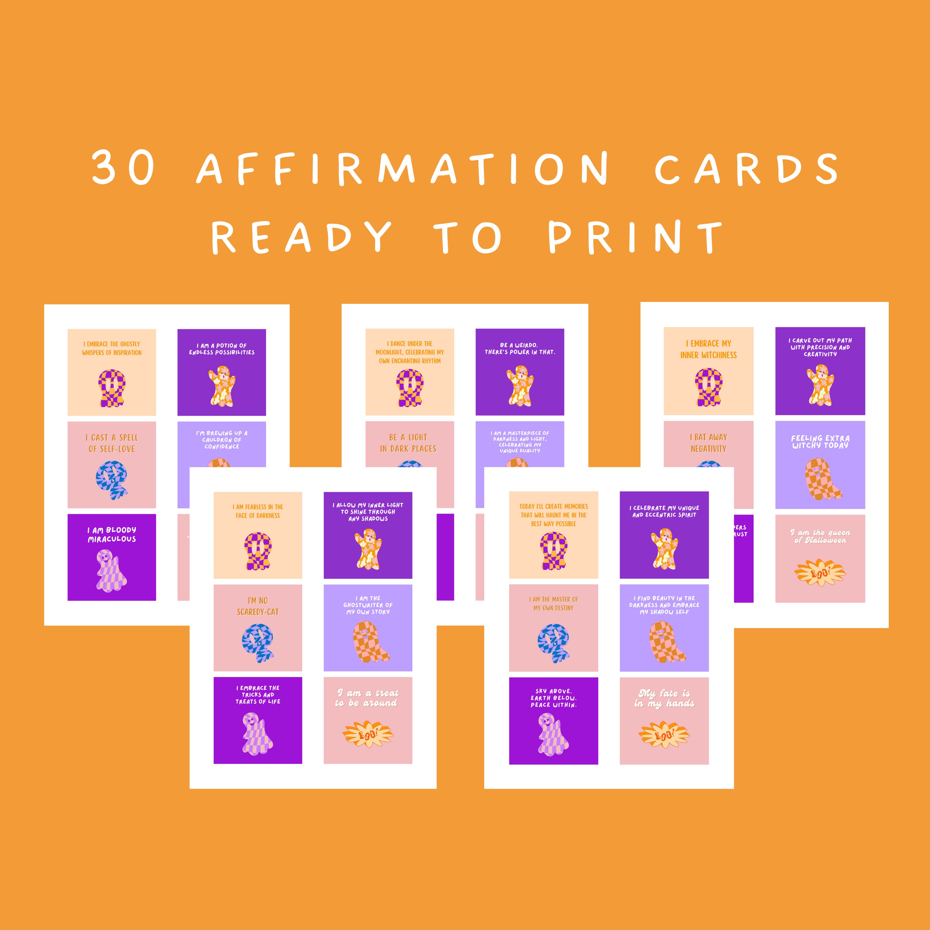 Halloween Affirmation Cards | Printable Card Deck 30 Daily Positive ...