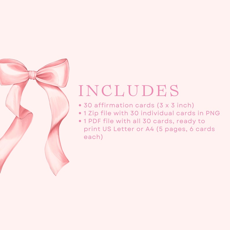 Positive Affirmation Cards With Pink Bows | Printable Daily Positive ...