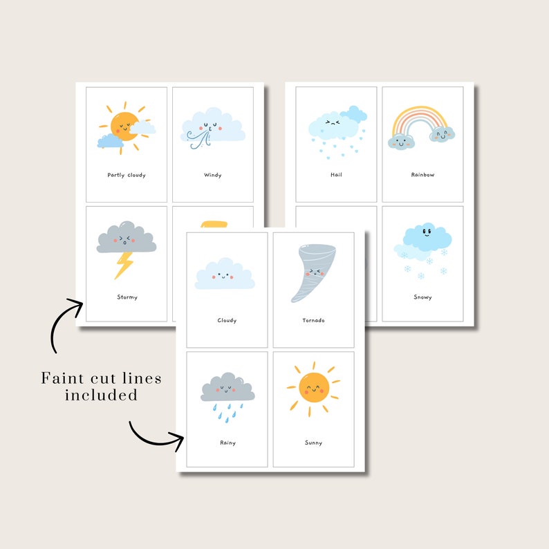 Weather Flashcards: 12 Montessori Educational Cards (digital Download ...