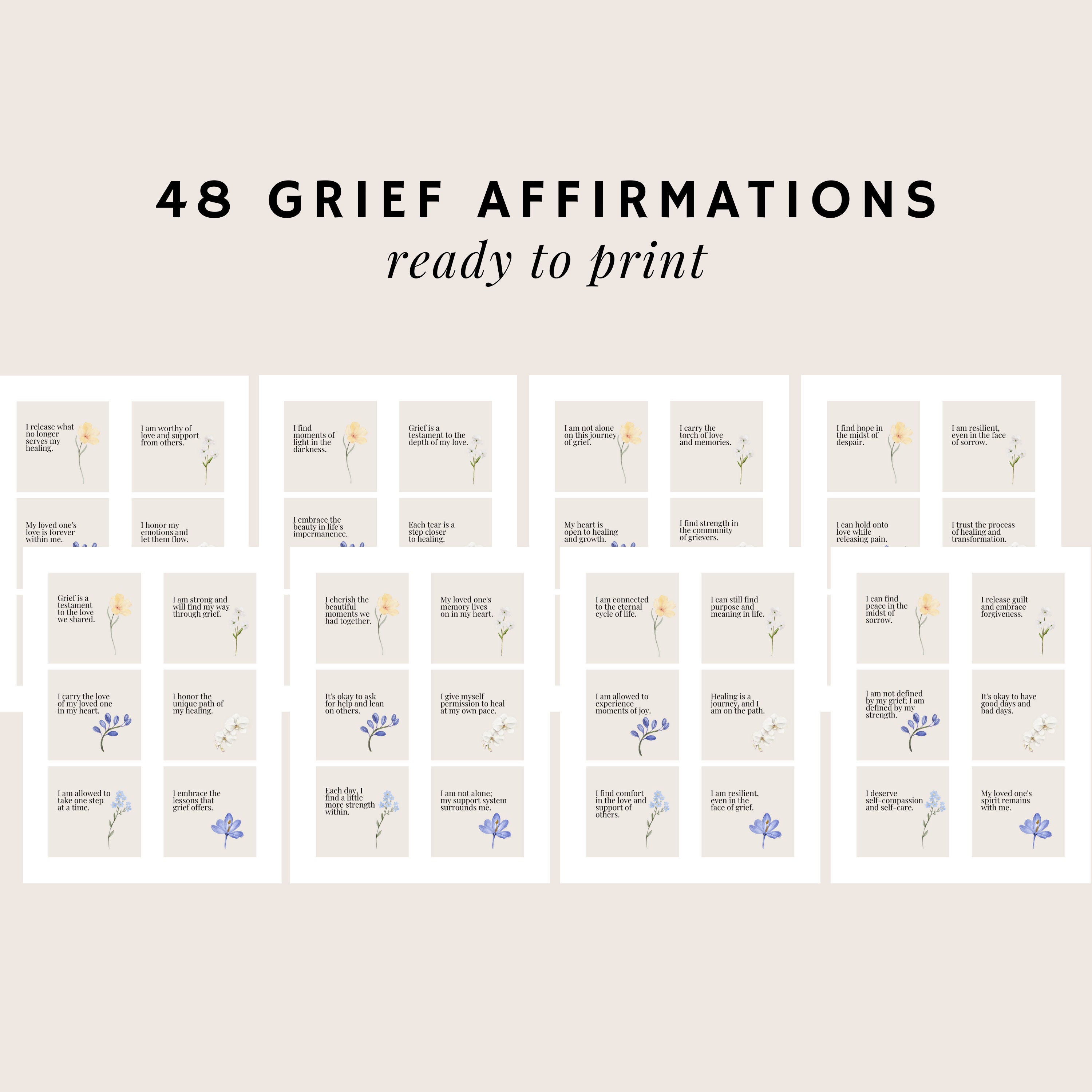 Grief Affirmation Cards: 48 Printable Floral Bereavement Cards (digital ...