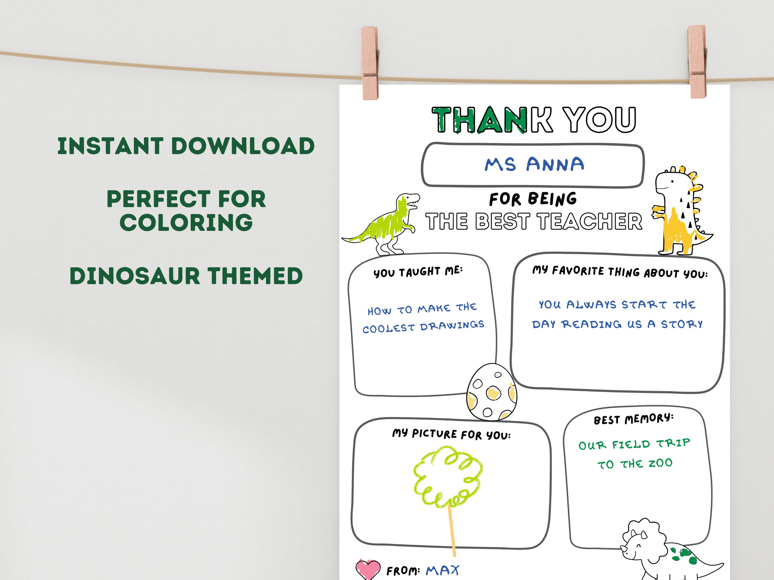 All About My Teacher | Gift From Student | Printable Teacher ...