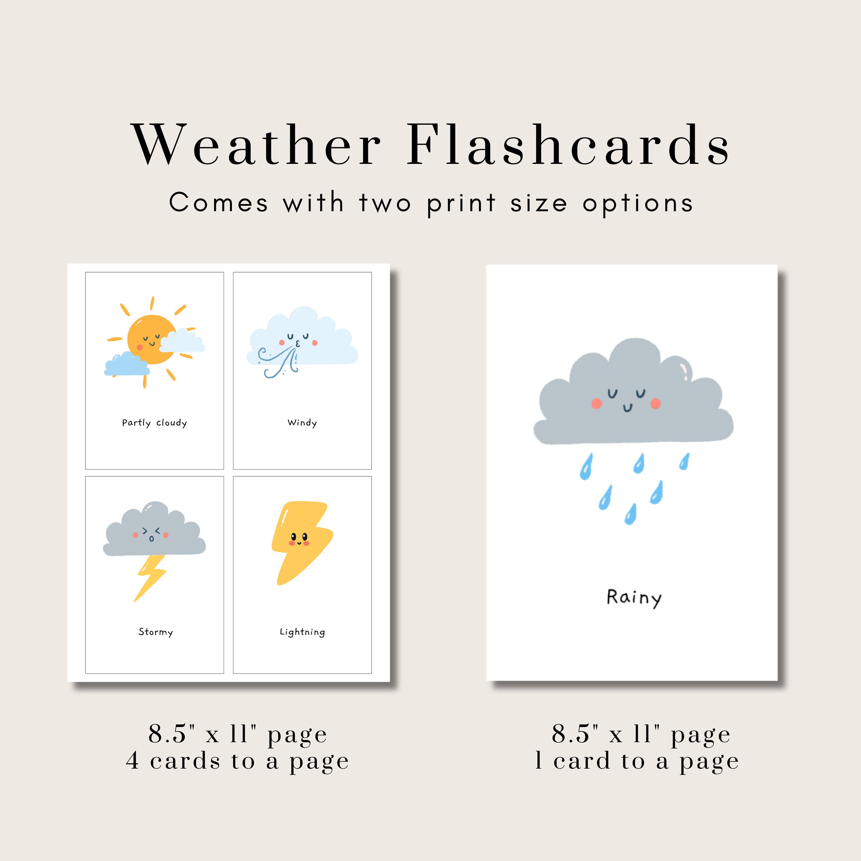 Weather Flashcards: 12 Montessori Educational Cards (digital Download ...