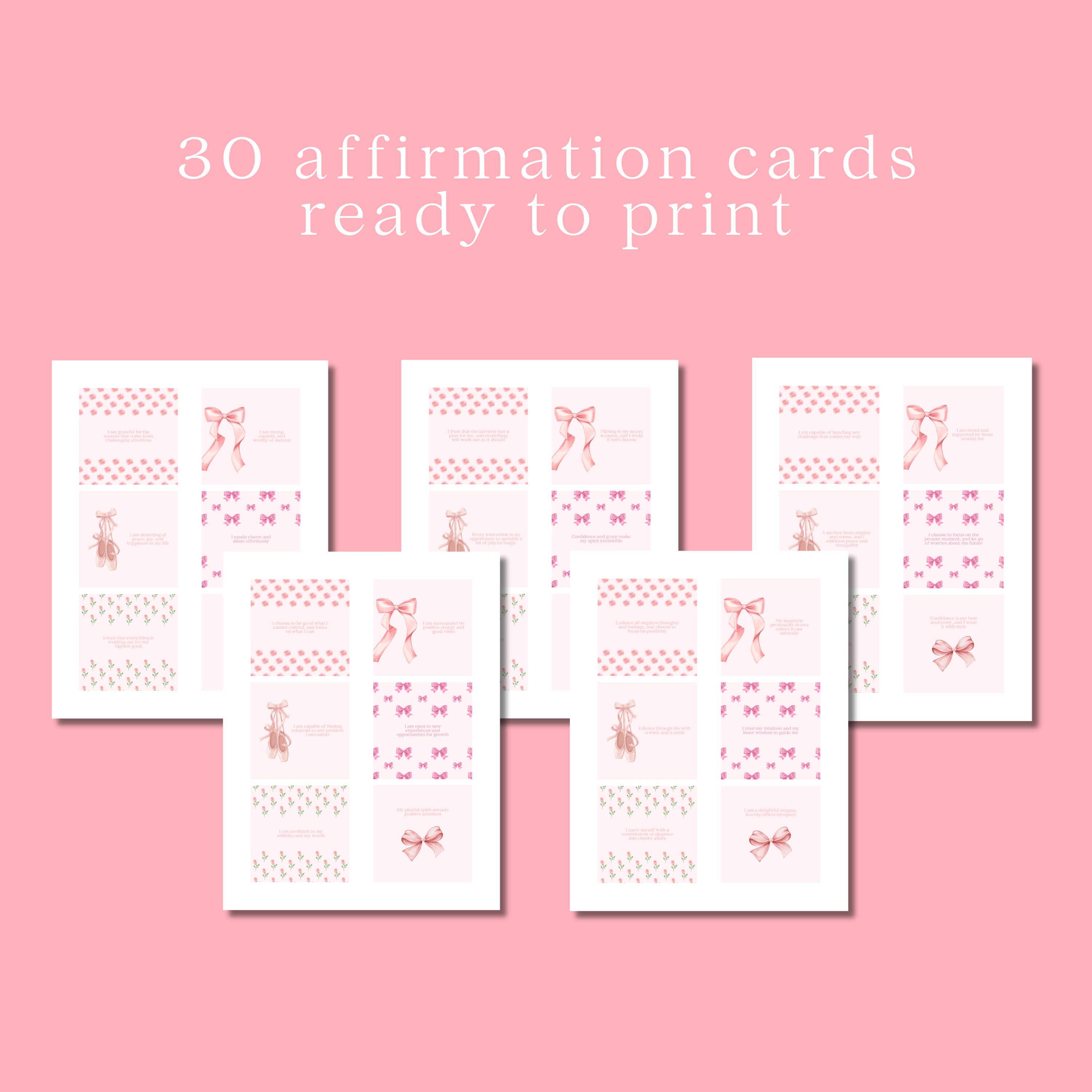 Positive Affirmation Cards With Pink Bows | Printable Daily Positive ...