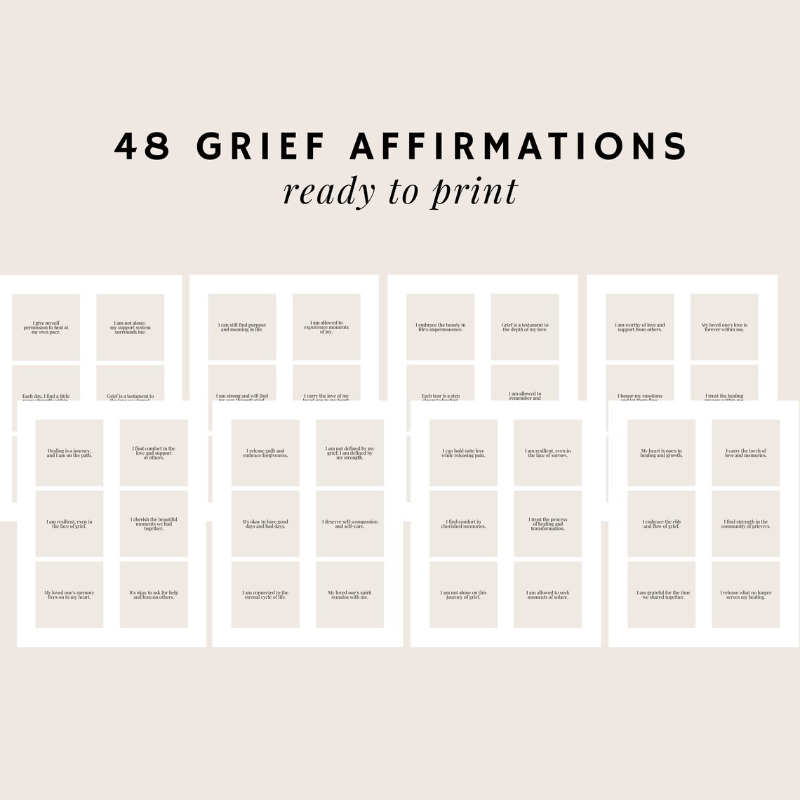 Grief Affirmation Cards: 48 Printable Bereavement Cards (digital ...