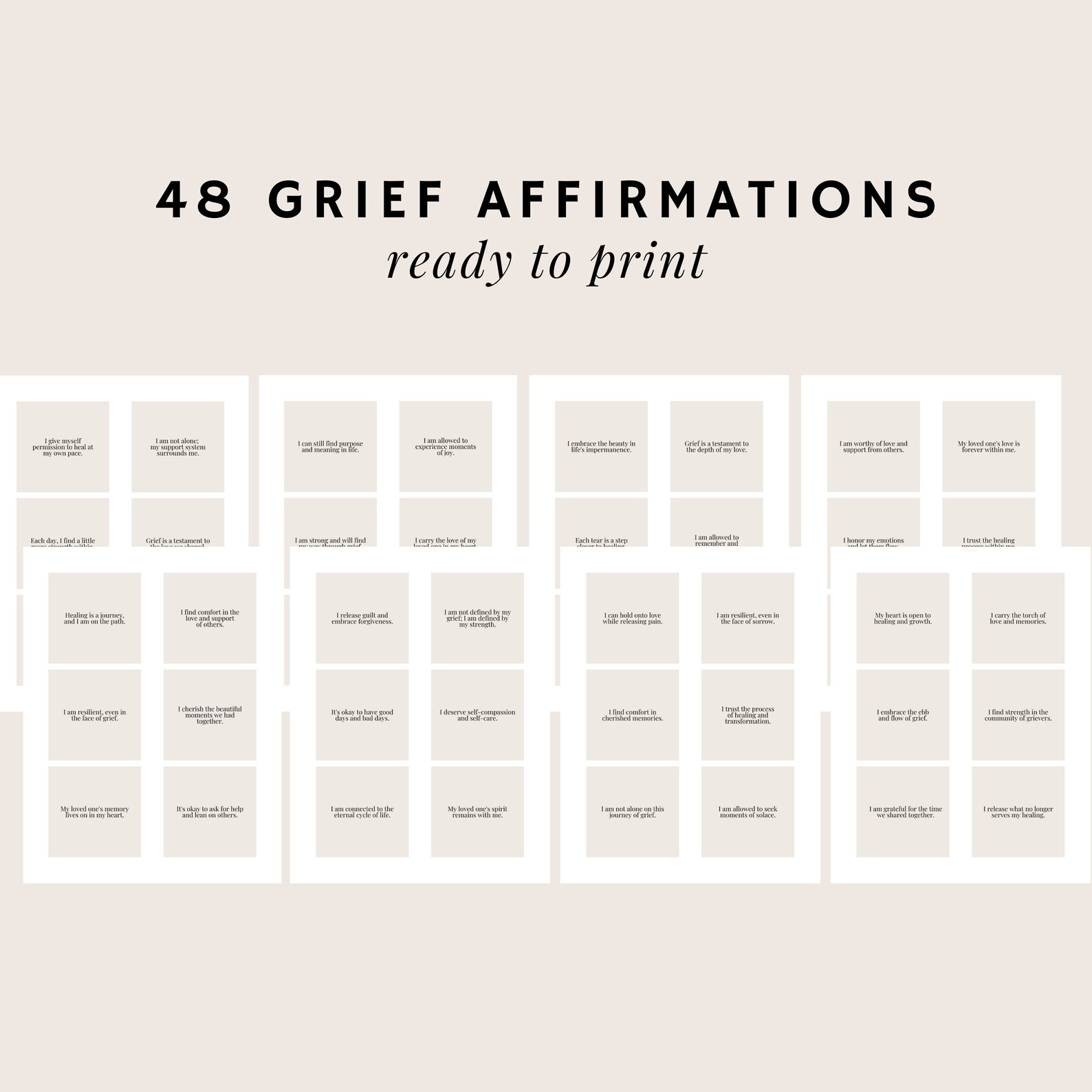Grief Affirmation Cards: 48 Printable Bereavement Cards (digital ...