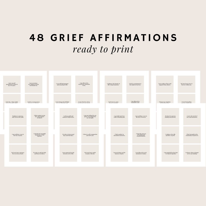 Grief Affirmation Cards: 48 Printable Bereavement Cards (digital ...