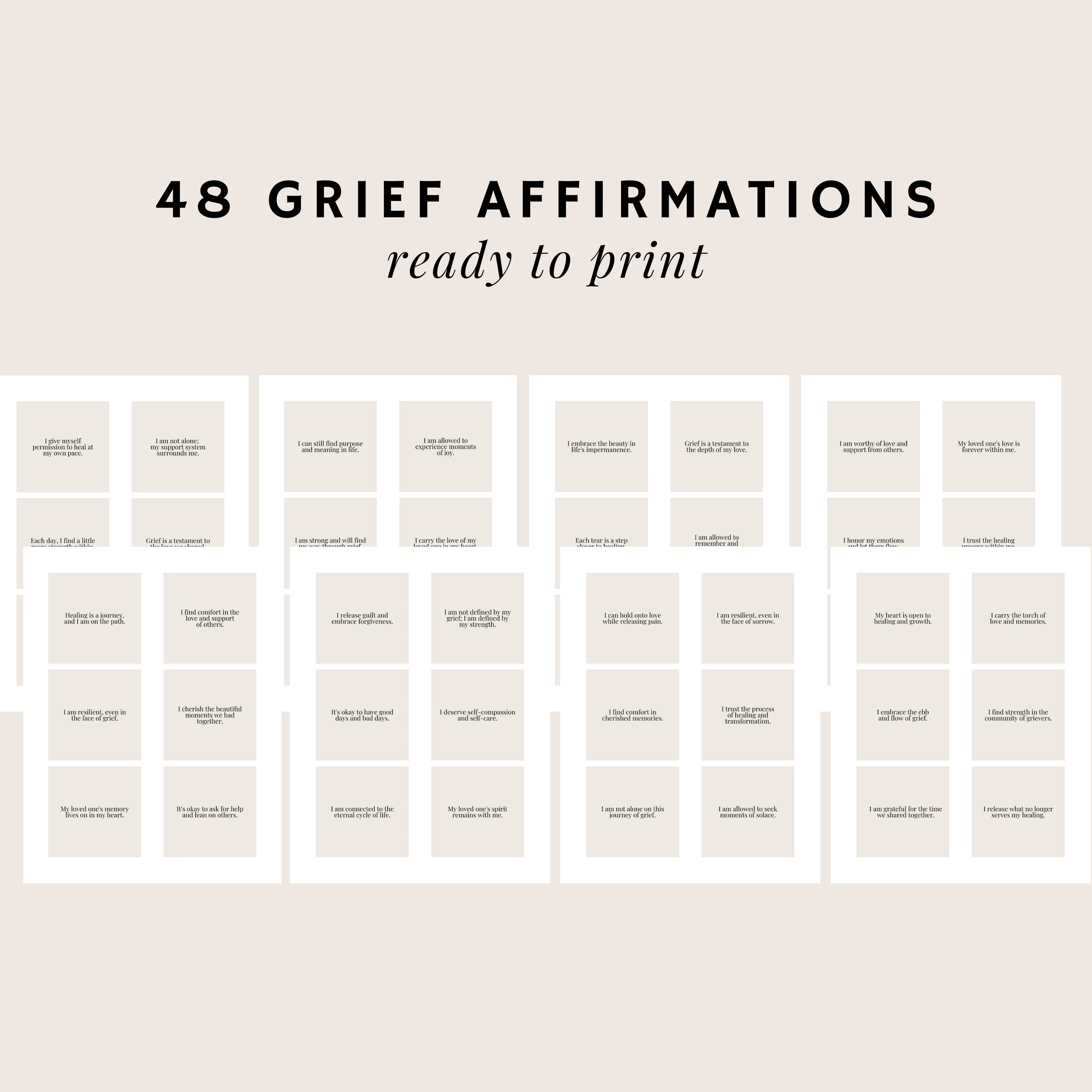 Grief Affirmation Cards: 48 Printable Bereavement Cards (digital ...