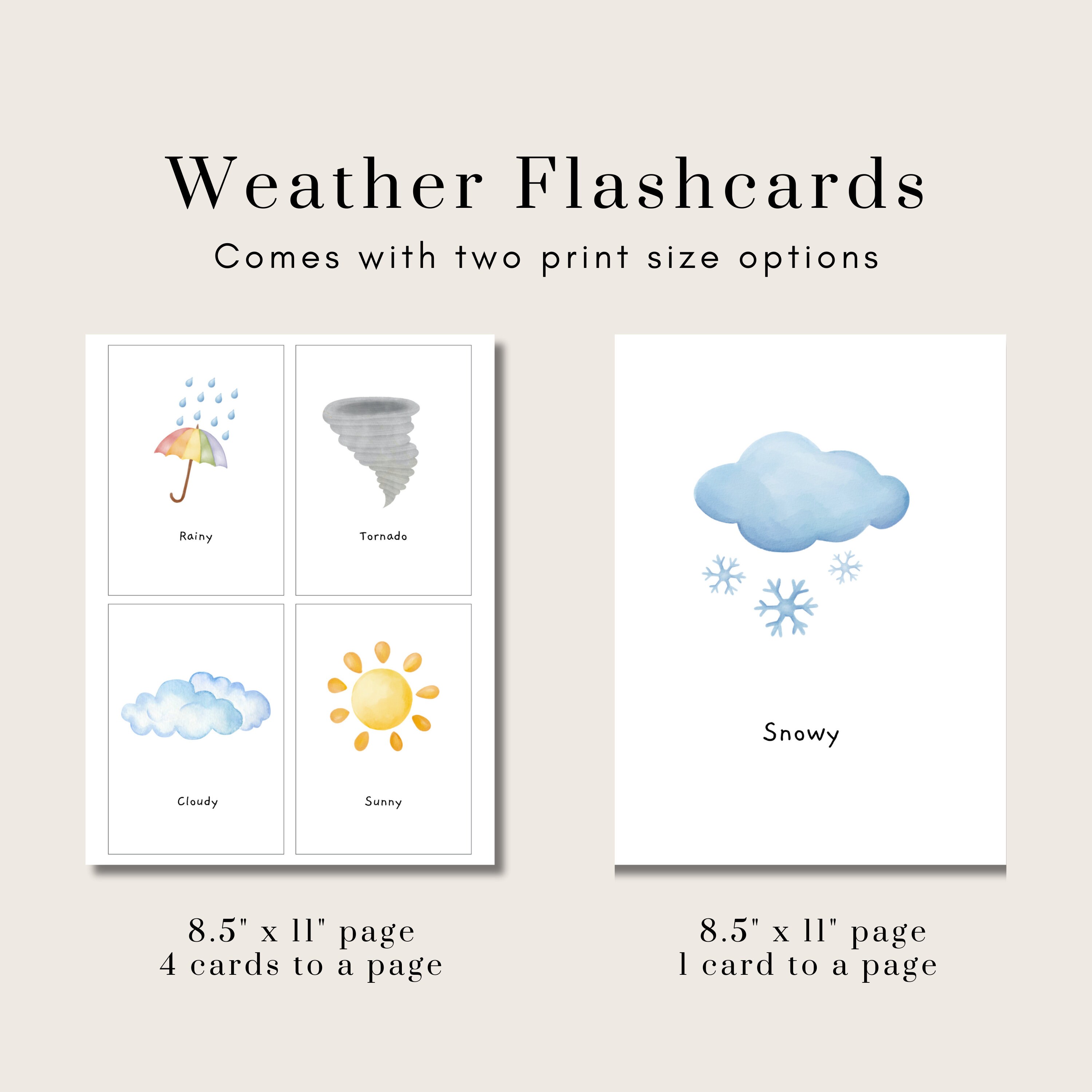 Weather Flashcards: Watercolor Educational Cards (digital Download) - Etsy