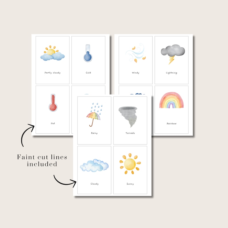 Weather Flashcards 12 Printable Weather Cards Weather Chart Montessori ...