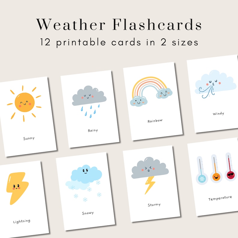Weather Flashcards: 12 Montessori Educational Cards (digital Download ...