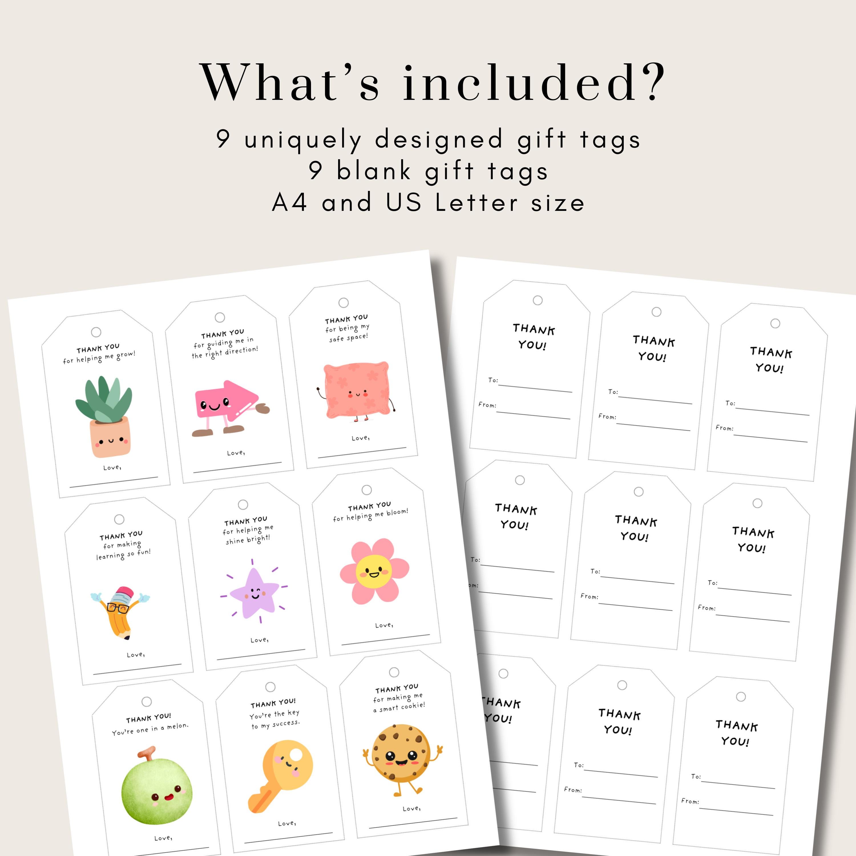Teacher Appreciation Gift Tags: Printable Thank You Notes (digital ...