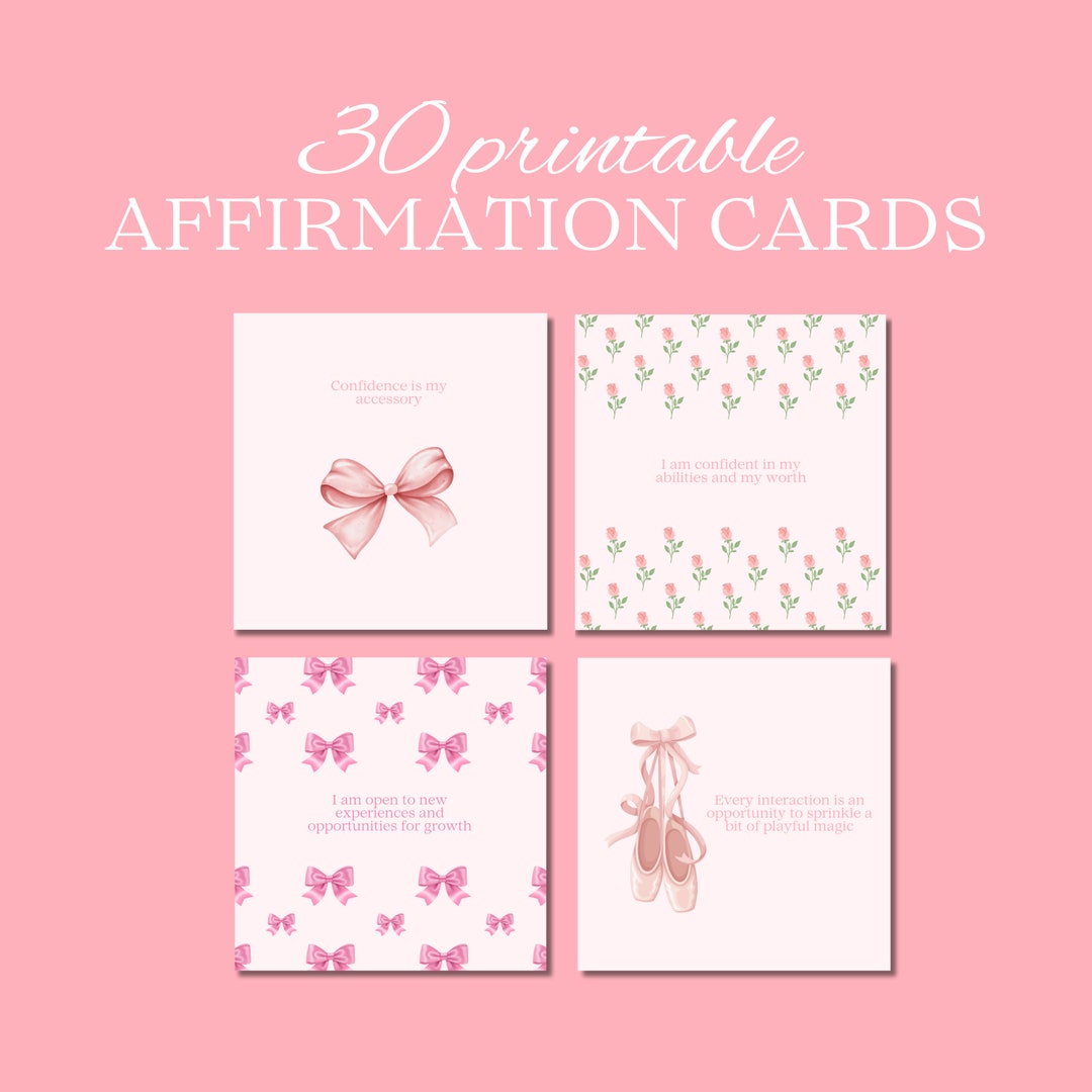 Positive Affirmation Cards With Pink Bows | Printable Daily Positive ...