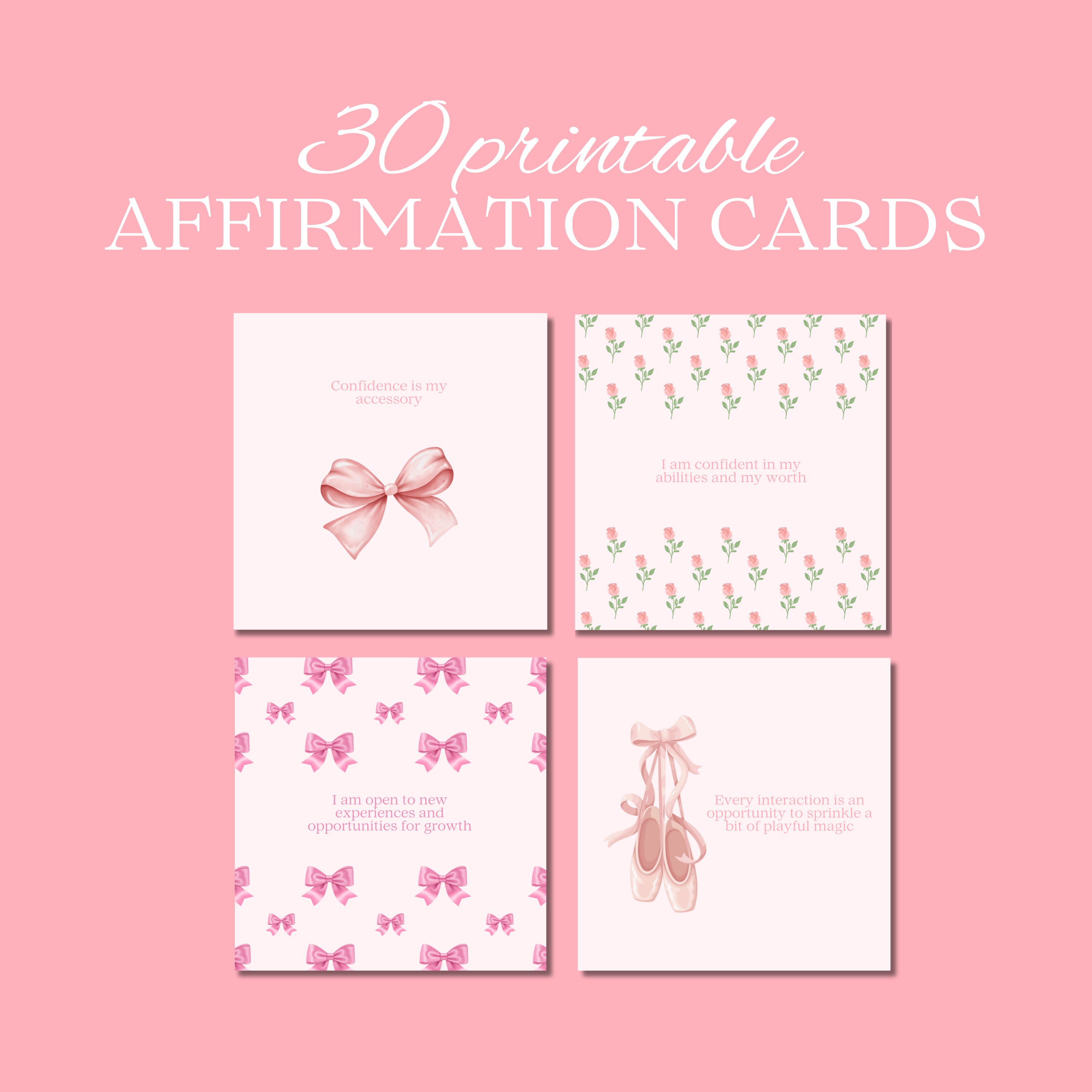 Positive Affirmation Cards With Pink Bows | Printable Daily Positive ...