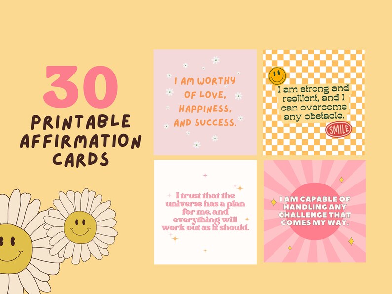 Positive Affirmation Cards Printable Card Deck 30 Daily - Etsy