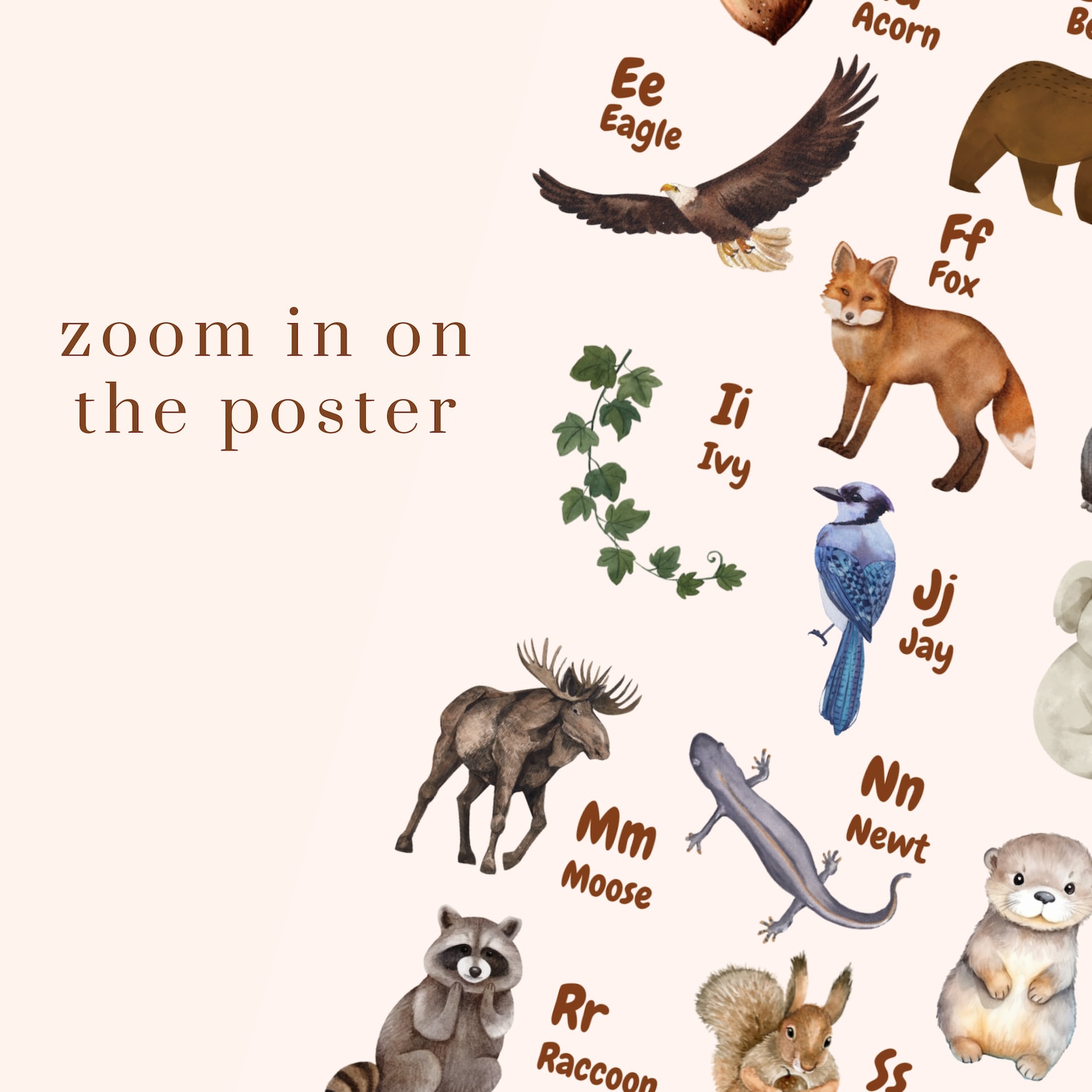 Woodland Animals Alphabet Poster: Nursery ABC Print (digital Download ...
