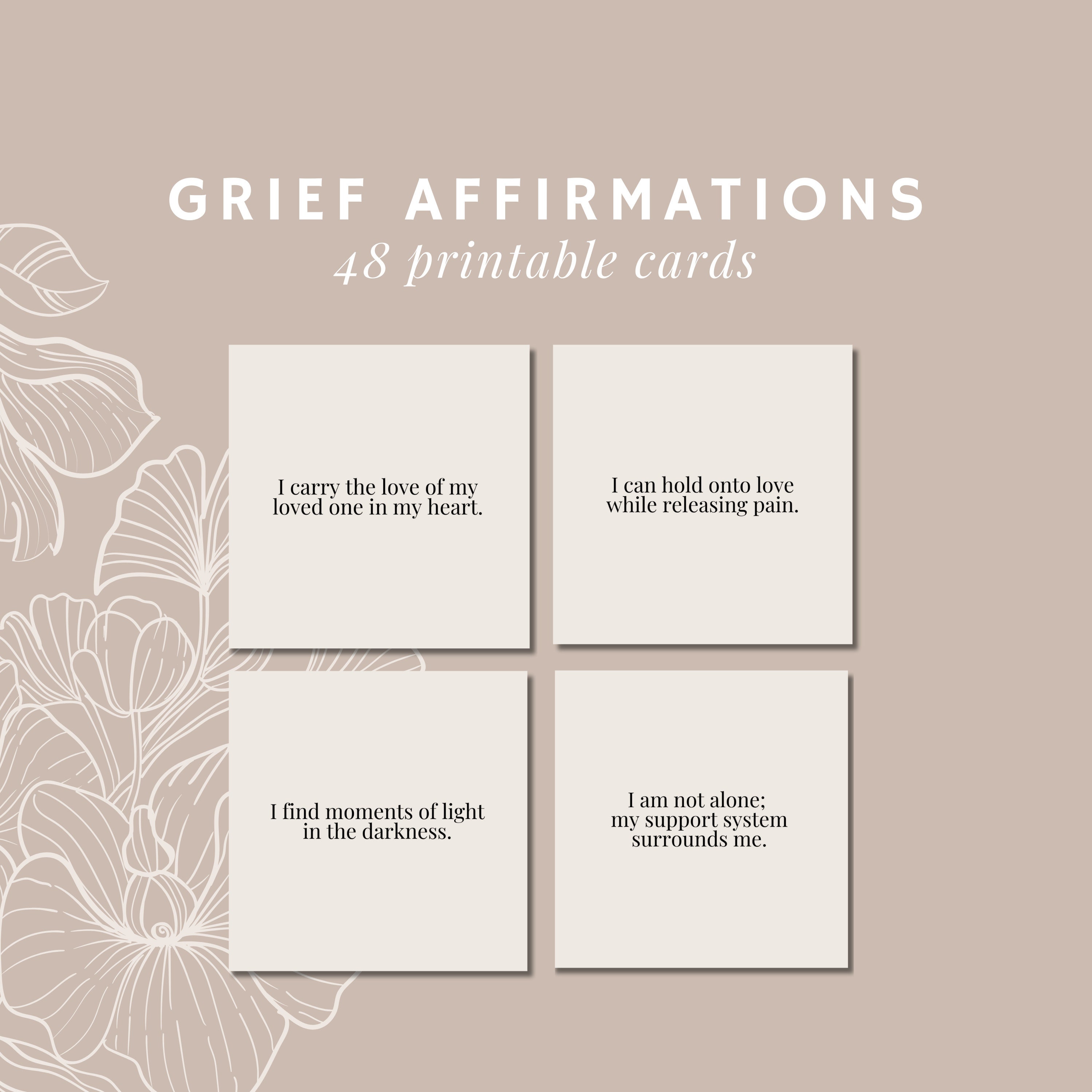 Grief Affirmation Cards: 48 Printable Bereavement Cards (digital ...
