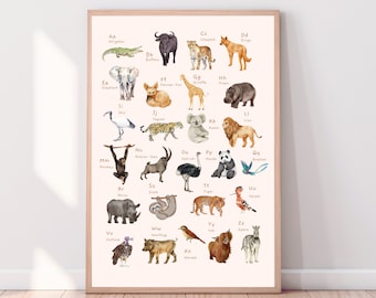 Safari Animal Alphabet Print, Safari Printable Wall Art, Gender Neutral ...