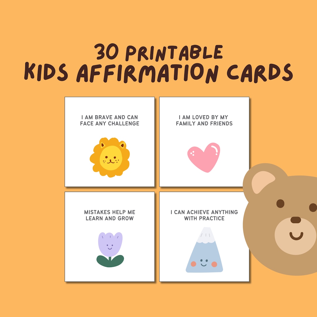 Kids Positive Affirmation Cards | Set of 30 Printable Children ...