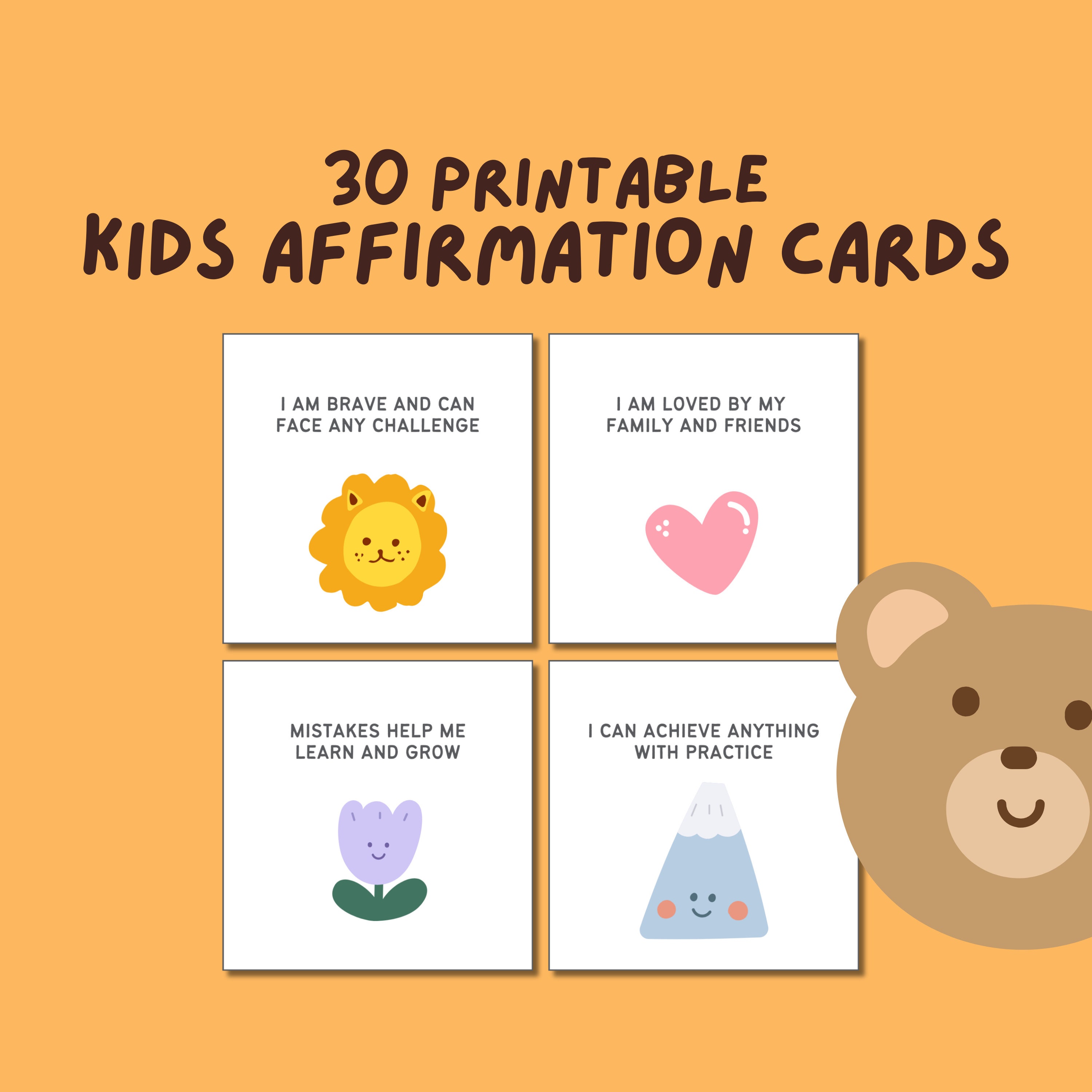 Kids Positive Affirmation Cards | Set of 30 Printable Children ...