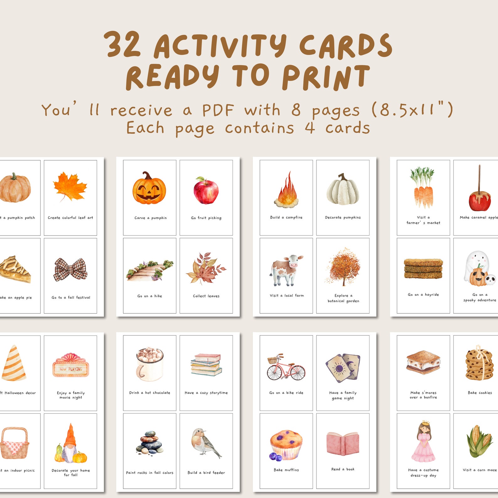 Fall Activity Cards for Kids | 32 Printable Kids Activities Cards ...