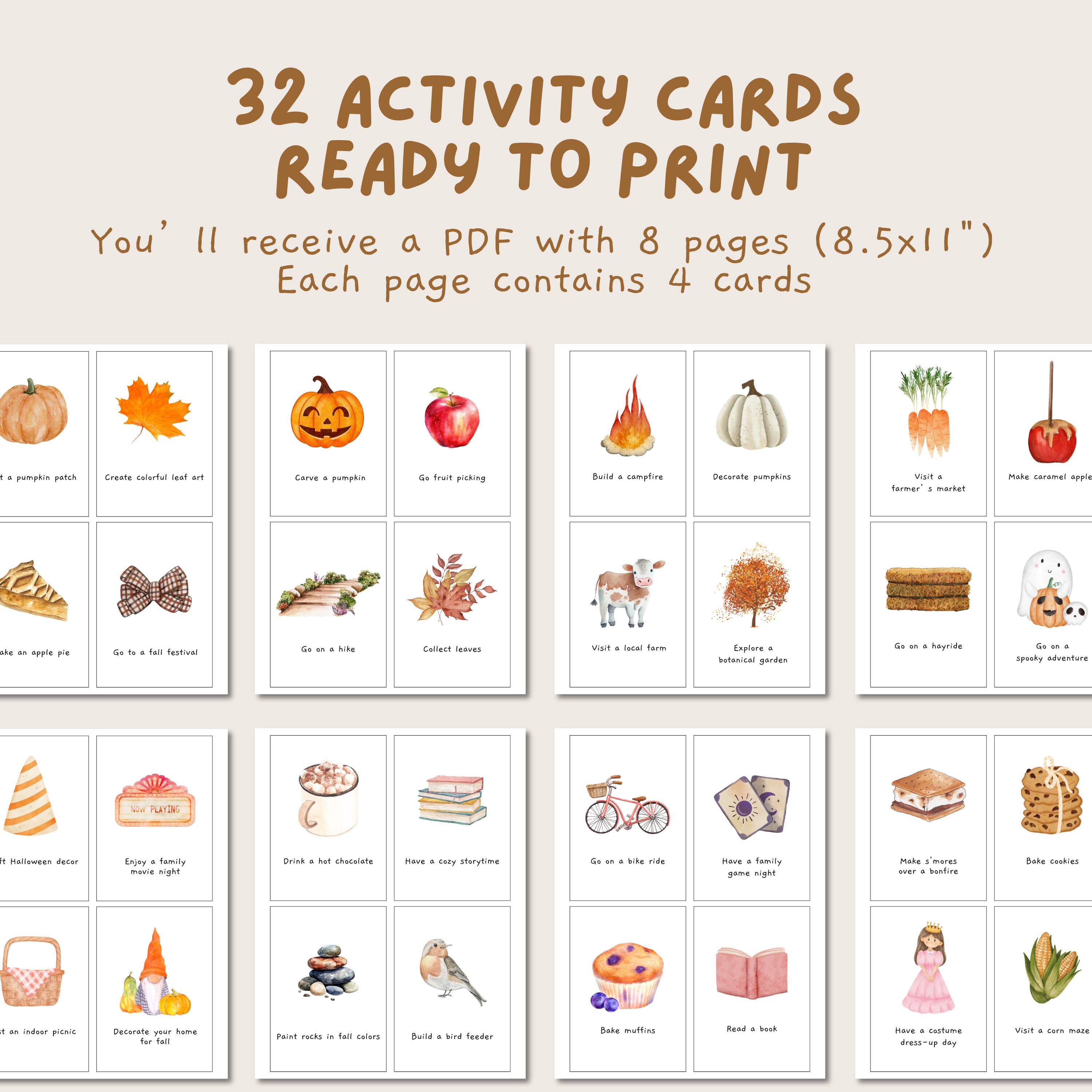 Fall Activity Cards for Kids: 32 Printable Autumn Adventures (digital ...