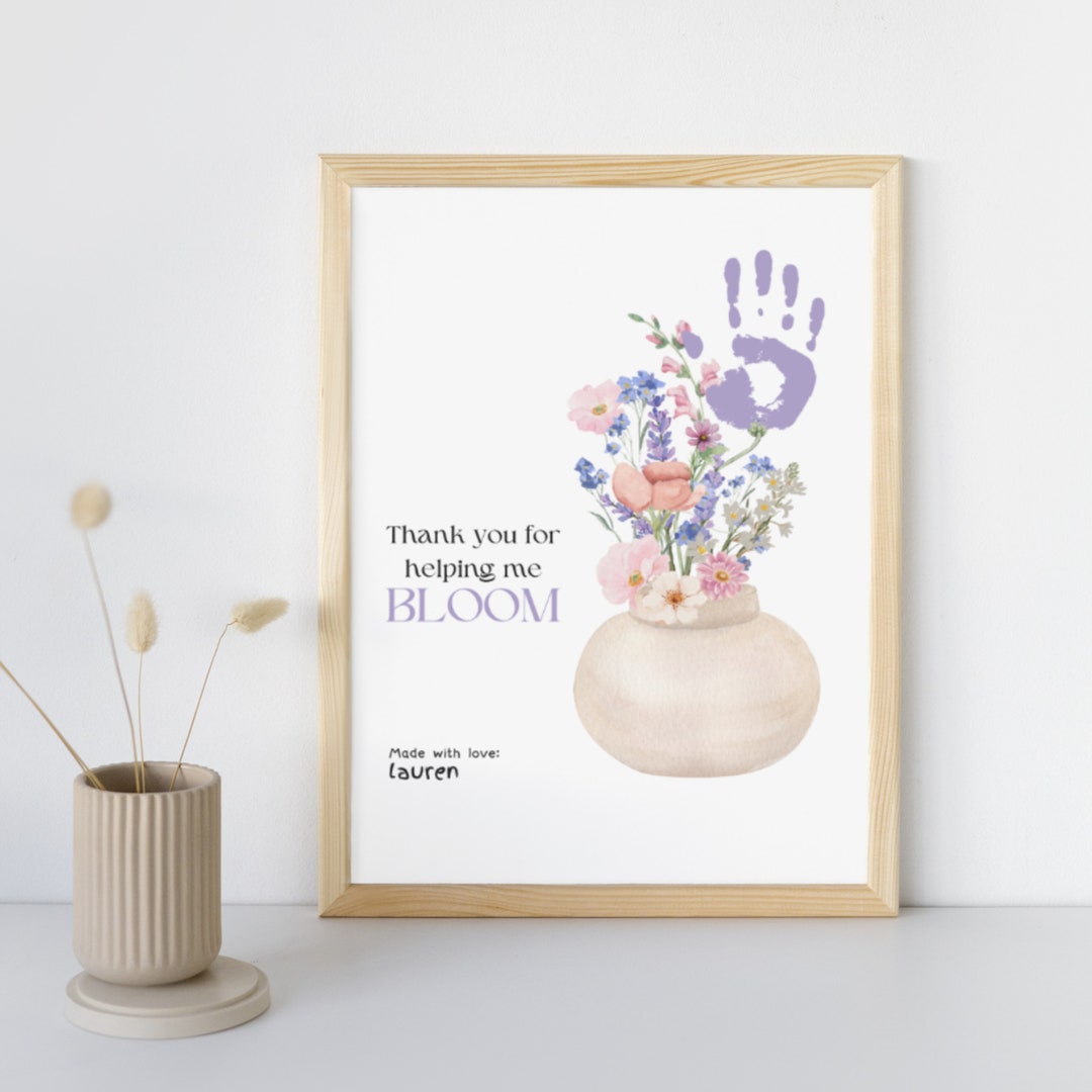 Teacher Appreciation Handprint Art: Floral Thank You Gift (digital ...