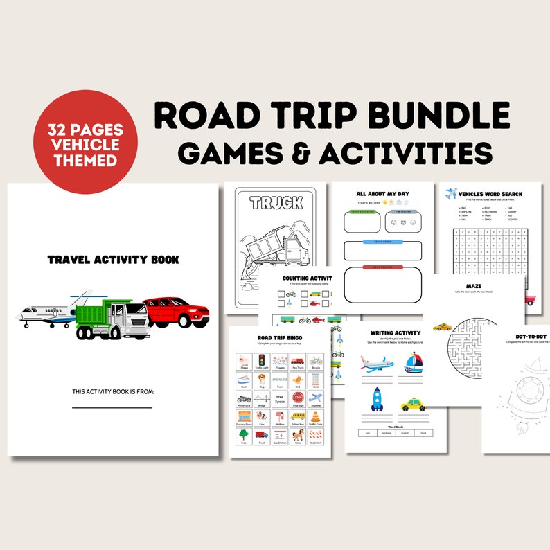 Kids Travel Games | Printable Kids Travel Activity | Kids Activity Pack ...
