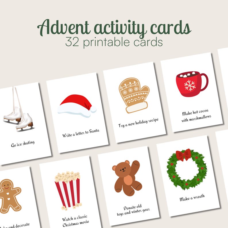 Advent Activity Cards for Kids | 32 Printable Kids Activities Cards ...