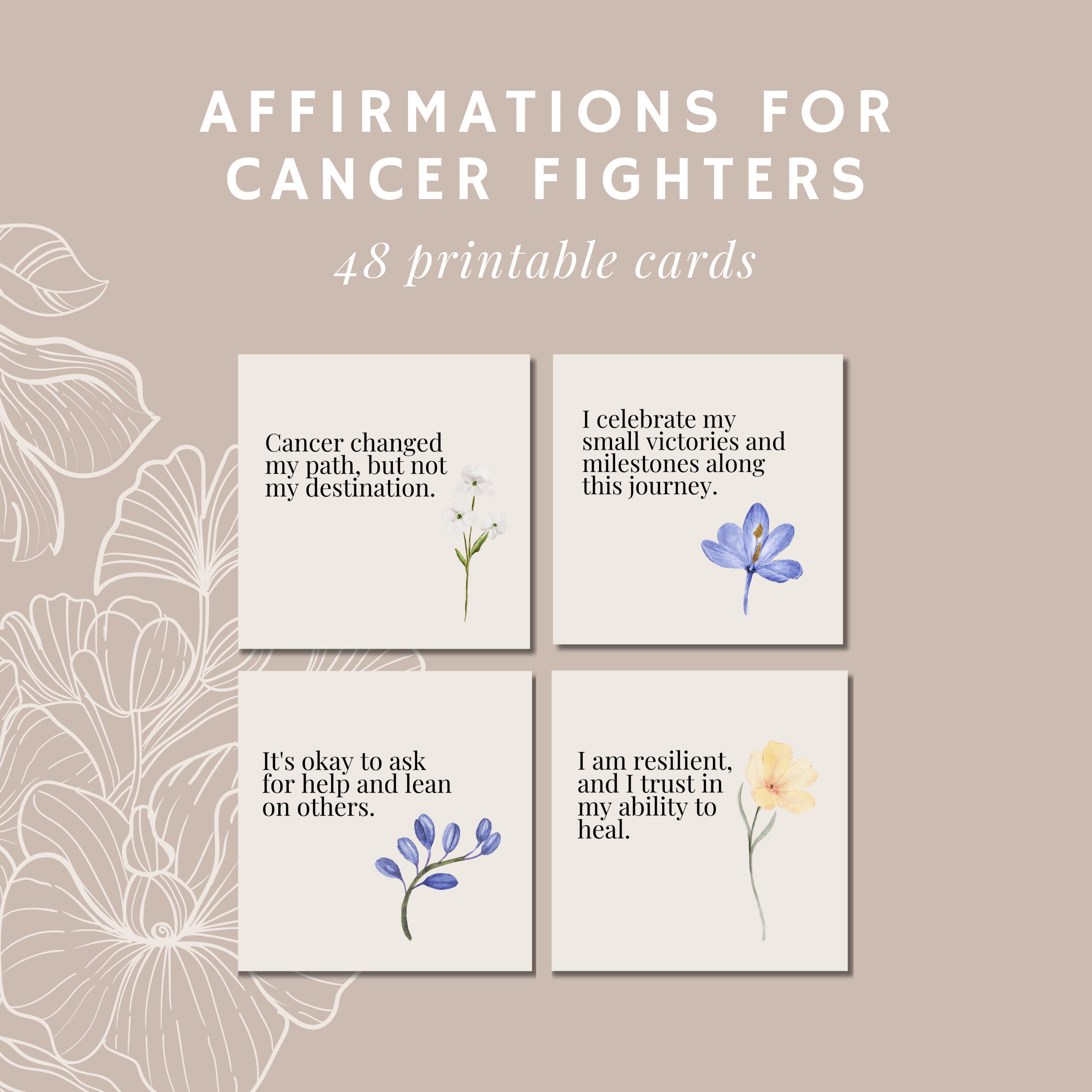 Cancer Fighter Affirmation Cards | 48 Printable Cancer Care Cards ...