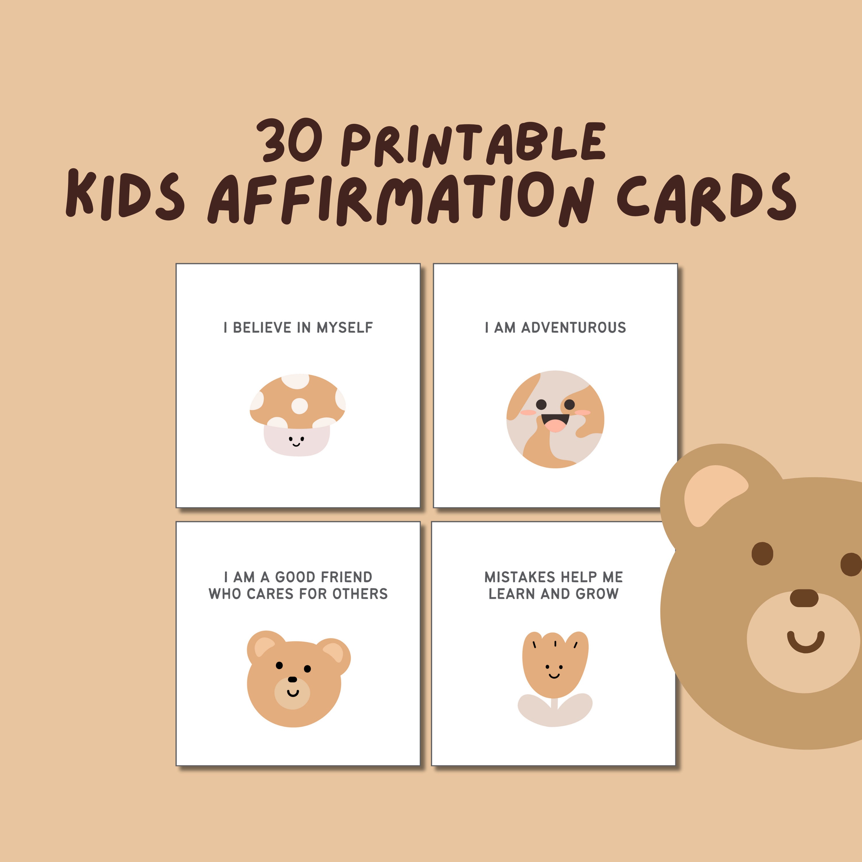 Kids Positive Affirmation Cards Set of 30 Printable Children ...