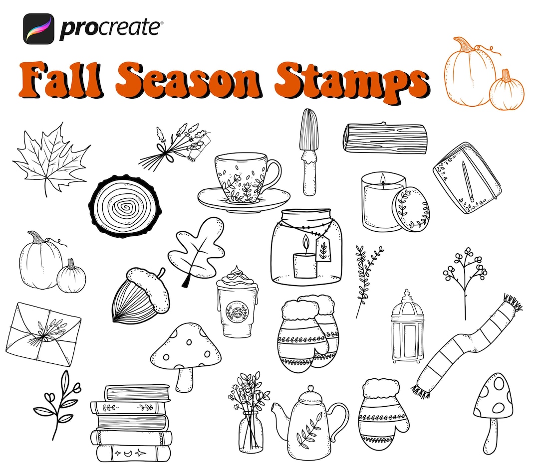 Procreate Cartoon Fall Season Stamps (26 Stamps) for Easy Cartoon Style ...