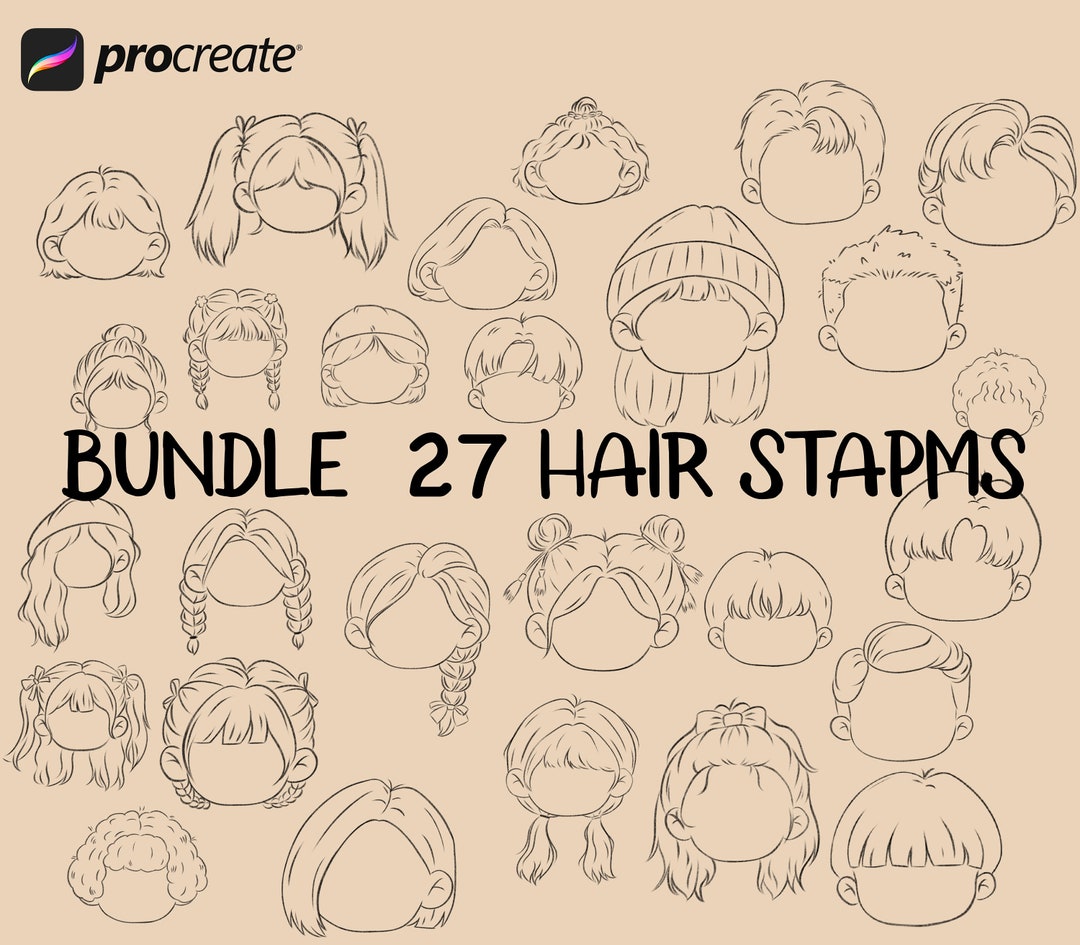 Procreate Cartoon Hair Stamps 27 Stamps 2 Sketch Brushes, Easy Cartoon ...