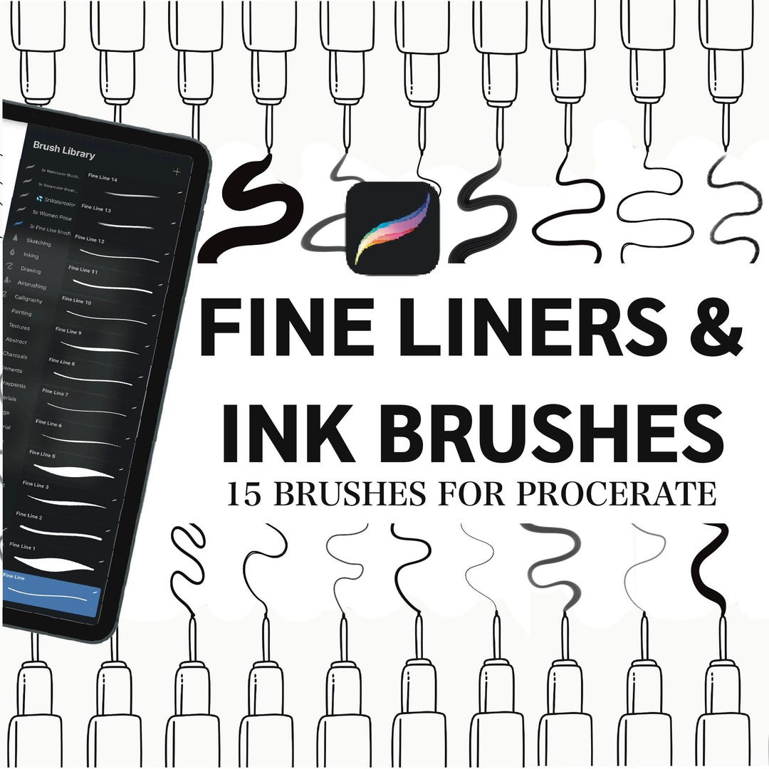 Procreate Fine Line Brush Set, Fine Line Brush Set, Stipple Brushes ...